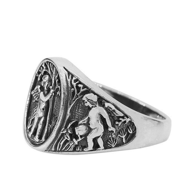 Angel Signet Ring Sterling Silver or Gold Vermeil ~ Winged Angel in a ...