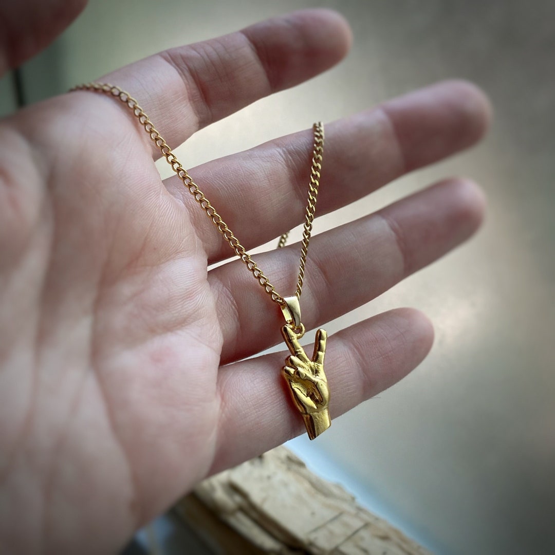 Peace Sign Hand Charm Pendant Necklace Comes With or Without Chain ...
