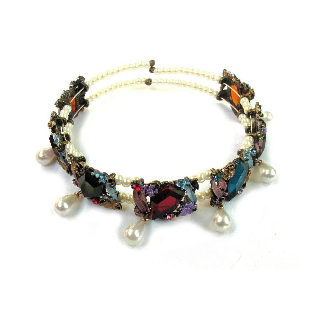 Medieval Choker W/ Coloured Glass, Pearl and Stone Detail, Pearl Drops ...