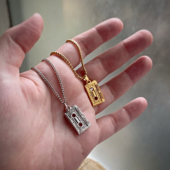 Cassette Tape Gold or Silver Mix Tape Pendant Necklace on Custom Length Venetian or Curb Chain or Charm Only Available Too. Etsy
