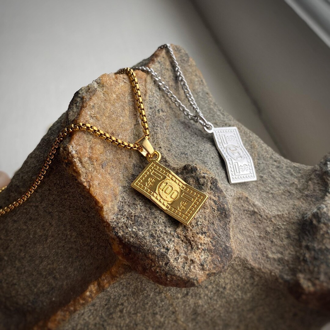 Money Pendant Necklace Gold or Silver on Custom Length Venetian or Curb ...