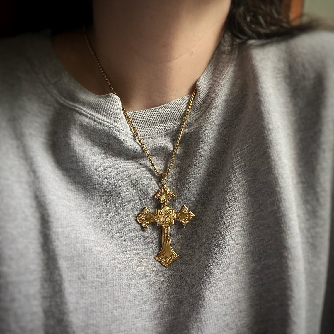 Large Ornate Gold Alpha and Omega Cross on Custom Chain W/ - Etsy