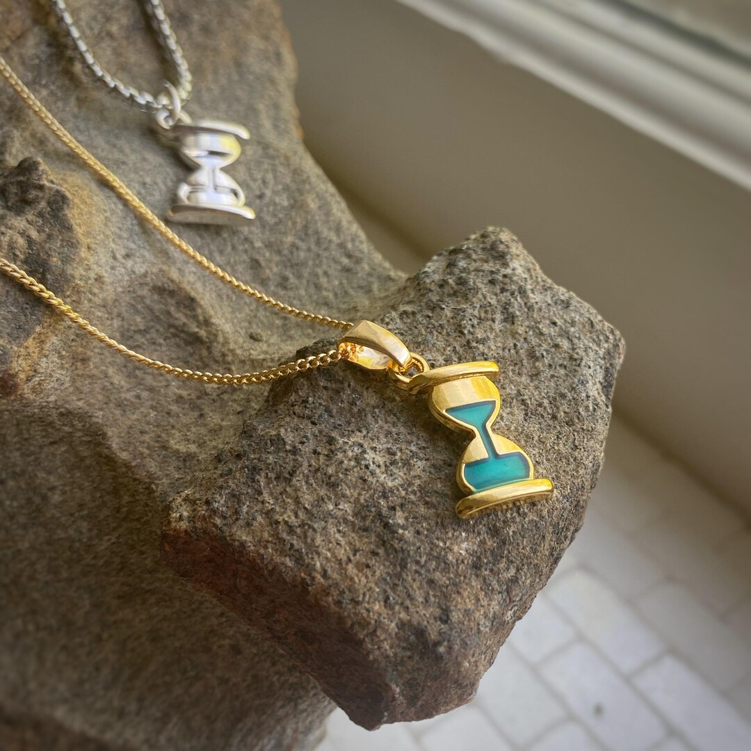 Hourglass Charm Pendant Necklace, Optional Custom Colour - Gold or ...