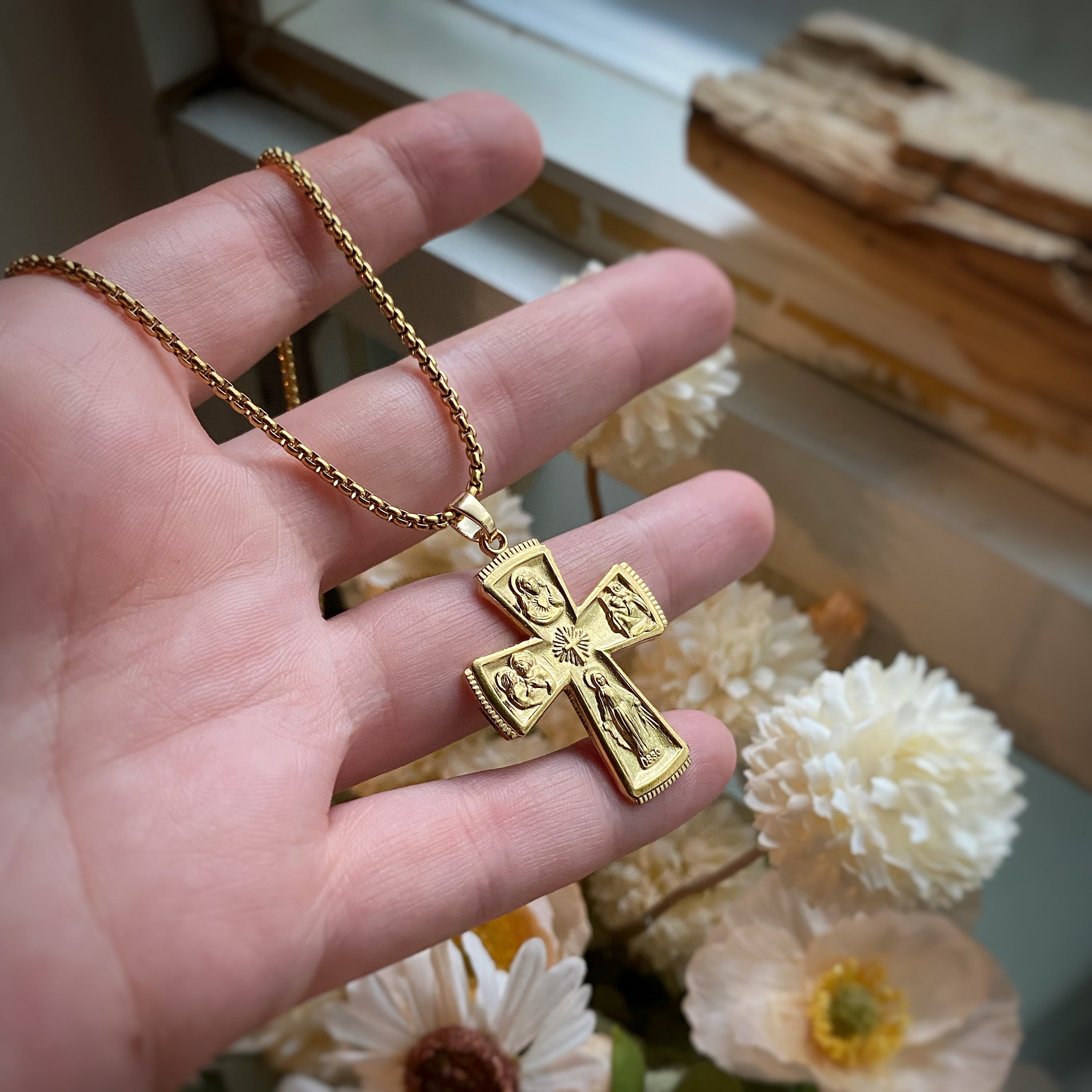 Scapular Cross Miraculous Medal Gold Pltd. With Virgin Mary, Sacred ...