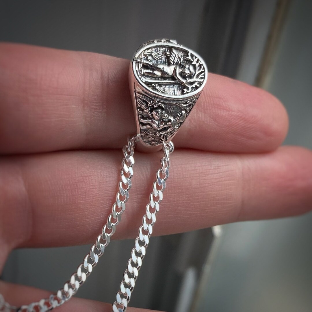 Angel Signet Ring Sterling Silver or Gold Vermeil ~ Winged Angel in a ...