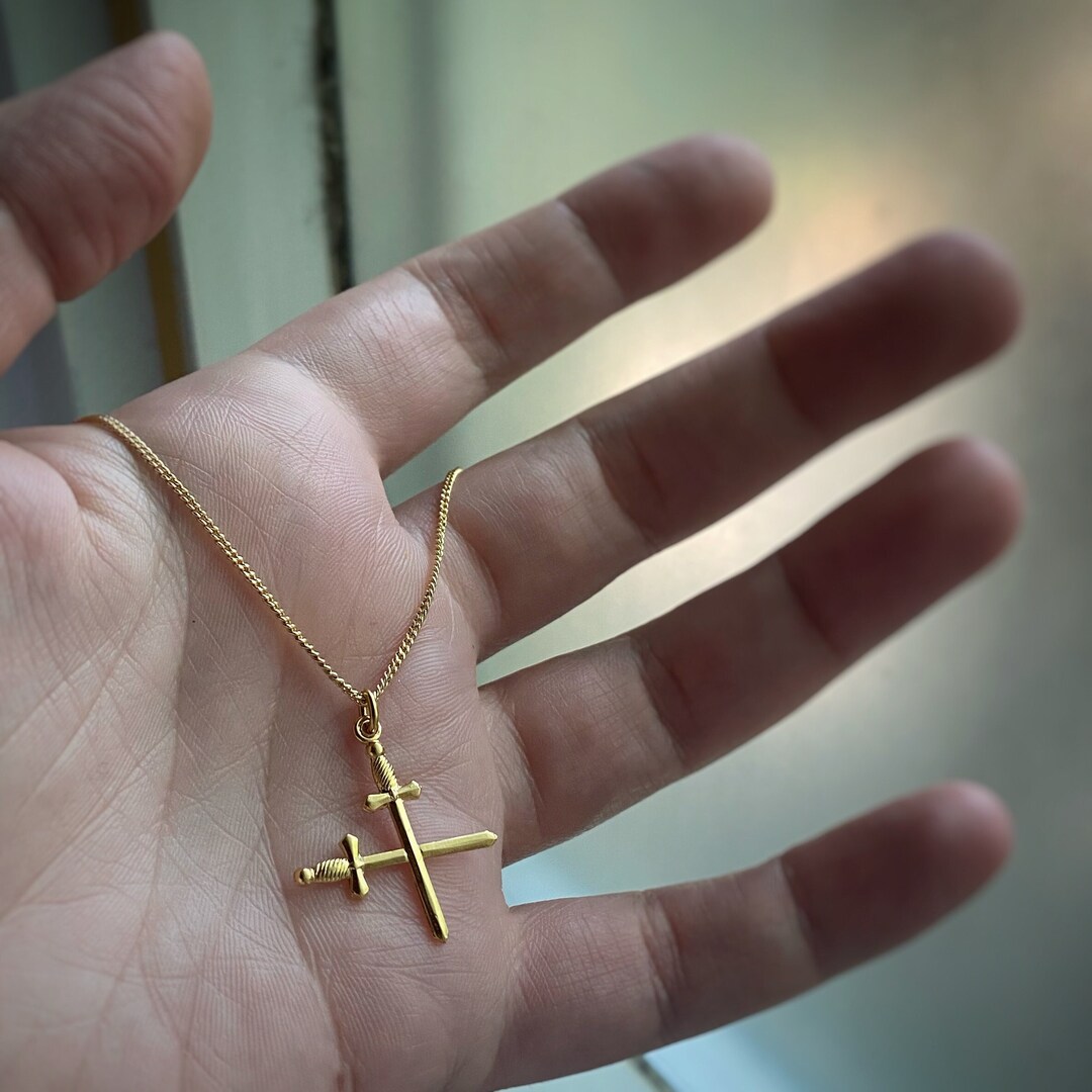 Crossed Swords Charm Pendant Necklace W/ Micro Pave Set Cubic Zirconia ...