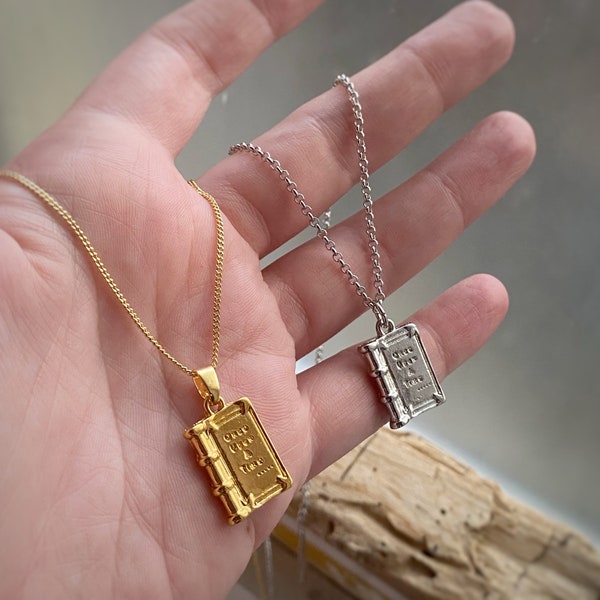 Solid Gold Book Necklace - Etsy