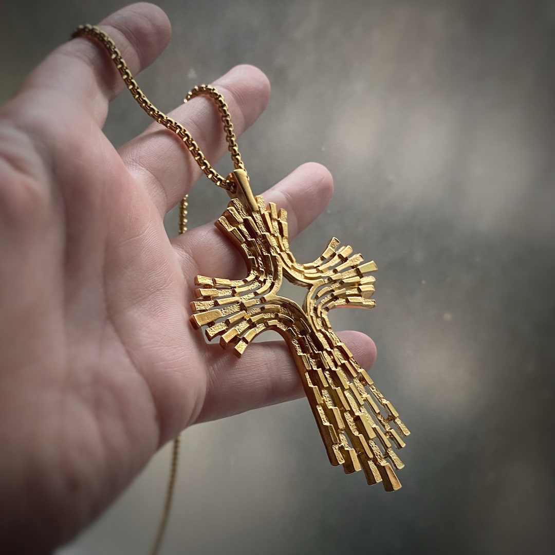 Large Gold Textured Cross With or Without Custom Length Chain - Major ...