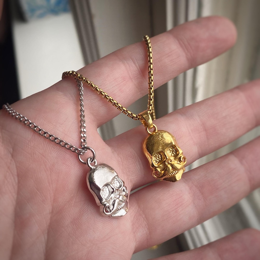 Skull With a Handlebar Moustache Pendant or Necklace in Gold or Rhodium ...