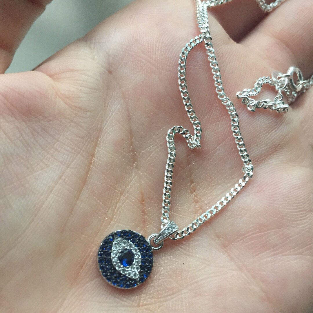 Sterling Silver Eye Pendant W/ Clear and Blue Cubic Zirconia on ...