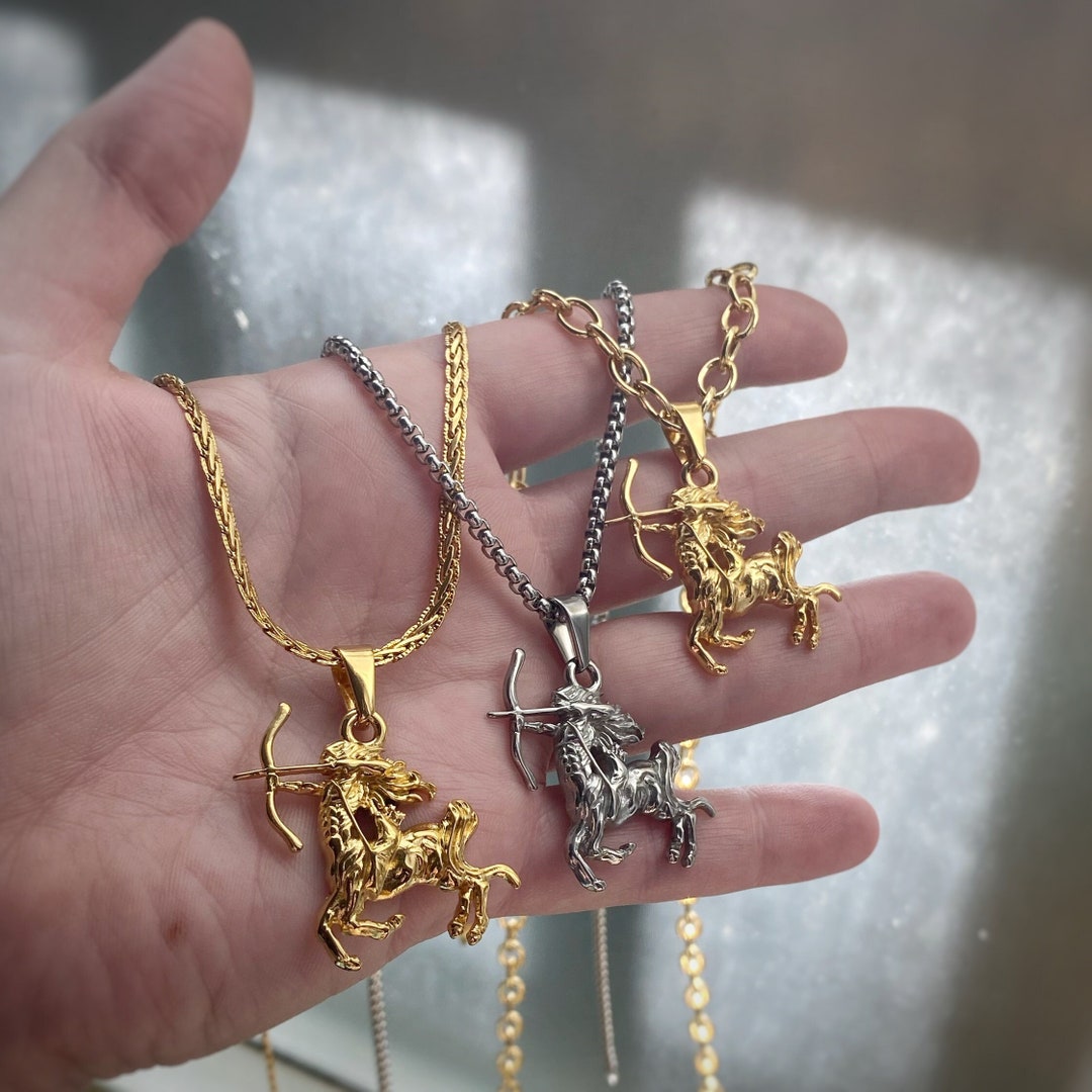 Large Sagittarius Pendant Necklace, Gold or Silver/stainless Steel W ...