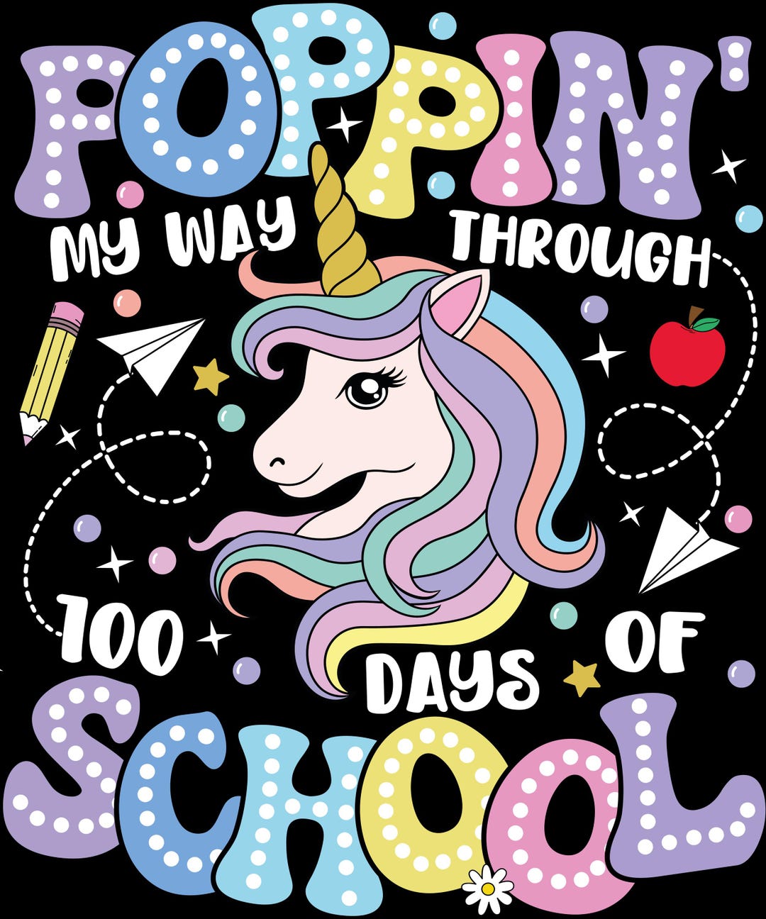 Poppin My Way Through 100 Days of School Kids 100th Day Unisex T-shirt ...