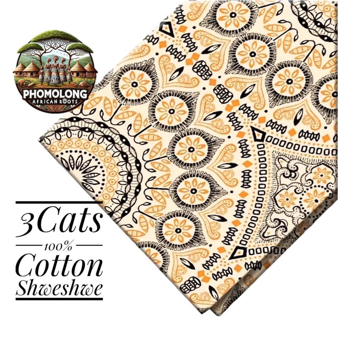 South African Three Cats Da Gama Traditional 100% Shweshwe Cotton Raw ...