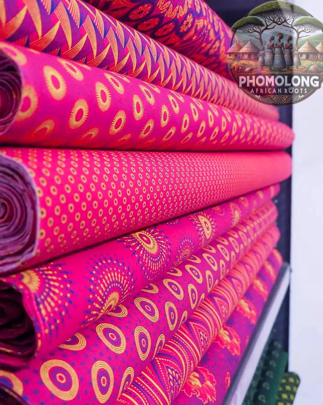 5 Meters South African Da Gama's Three Cats Hot Pink Traditional Authentic Raw Shweshwe Fabric ...