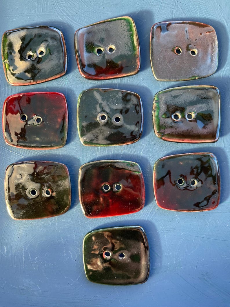 Handmade Rectangular Irregular Green Red Metallic Ceramic Buttons ...
