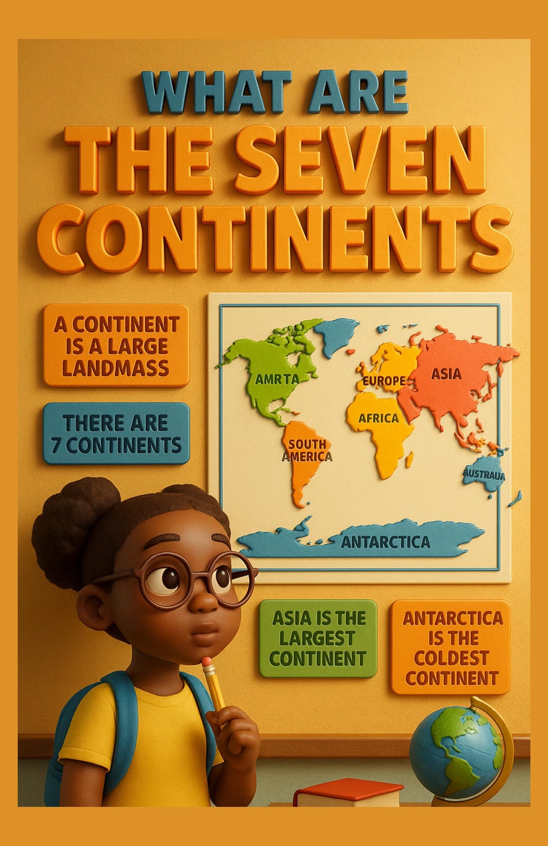 3D Kids Educational Poster | What Are the Seven Continents? | Fun Wall ...