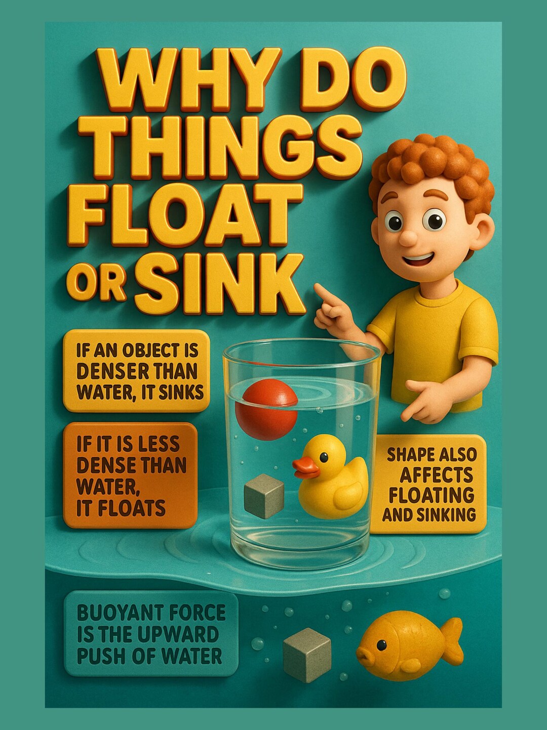 3D Kids Educational Poster | Why Do Things Float or Sink? | Fun Wall Art for Boys & Girls ...