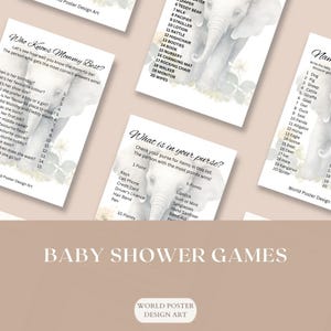 Cute Baby Elephant Baby Shower Games Pack, Digital Download, Baby ...