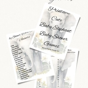 Cute Baby Elephant Baby Shower Games Pack, Digital Download, Baby ...