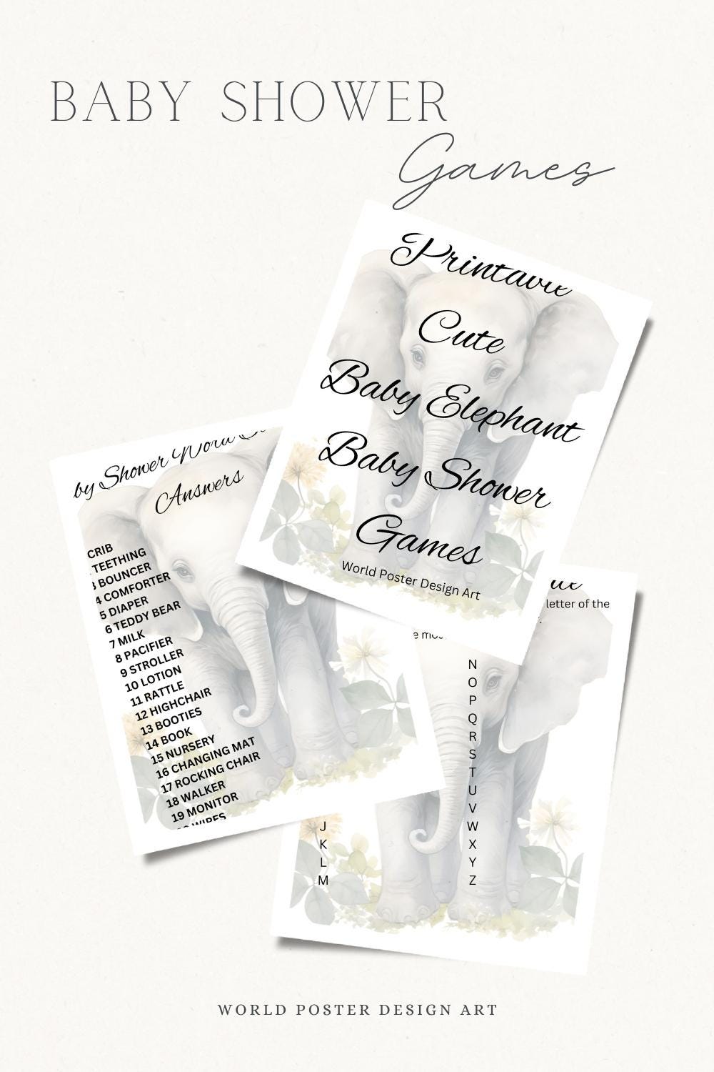 Cute Baby Elephant Baby Shower Games Pack, Digital Download, Baby ...