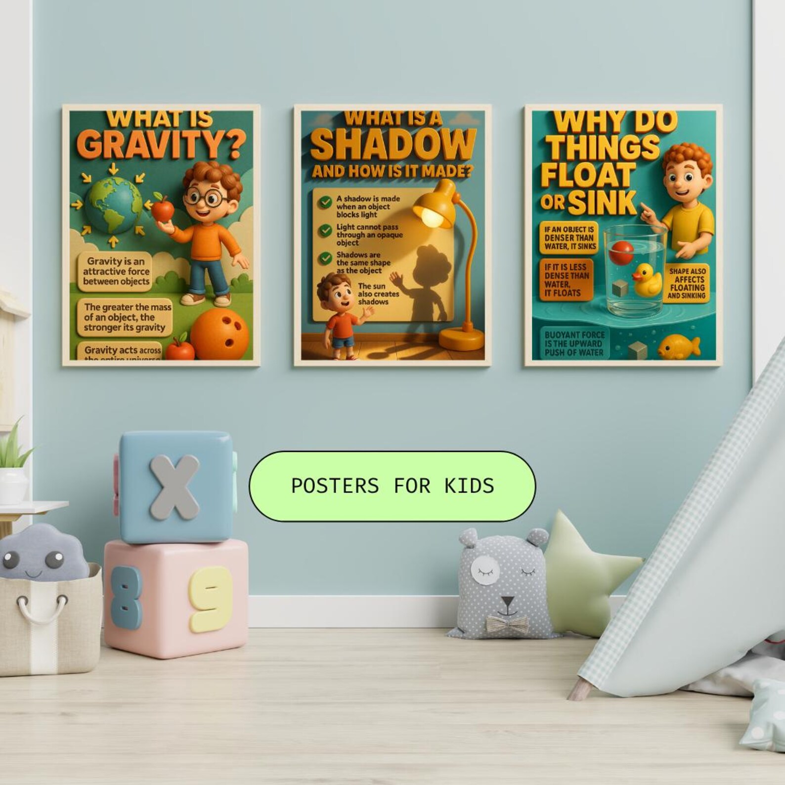 3D Kids Educational Poster | Why Do Things Float or Sink? | Fun Wall ...