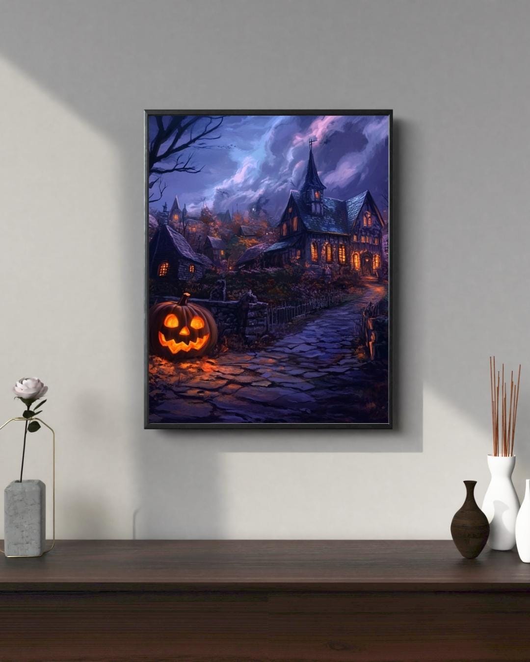 Halloween Creepy Evening Poster, Digital Wall Art, Spooky Home & Cafe ...