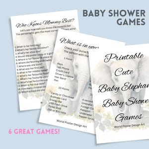Cute Baby Elephant Baby Shower Games Pack, Digital Download, Baby ...