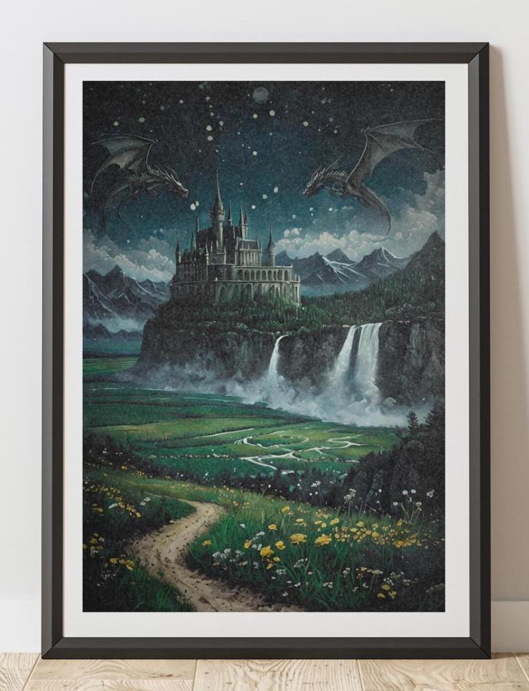 Medieval Castle | Fantasy Landscape Printable, Dark Moody Decor, Dragon ...
