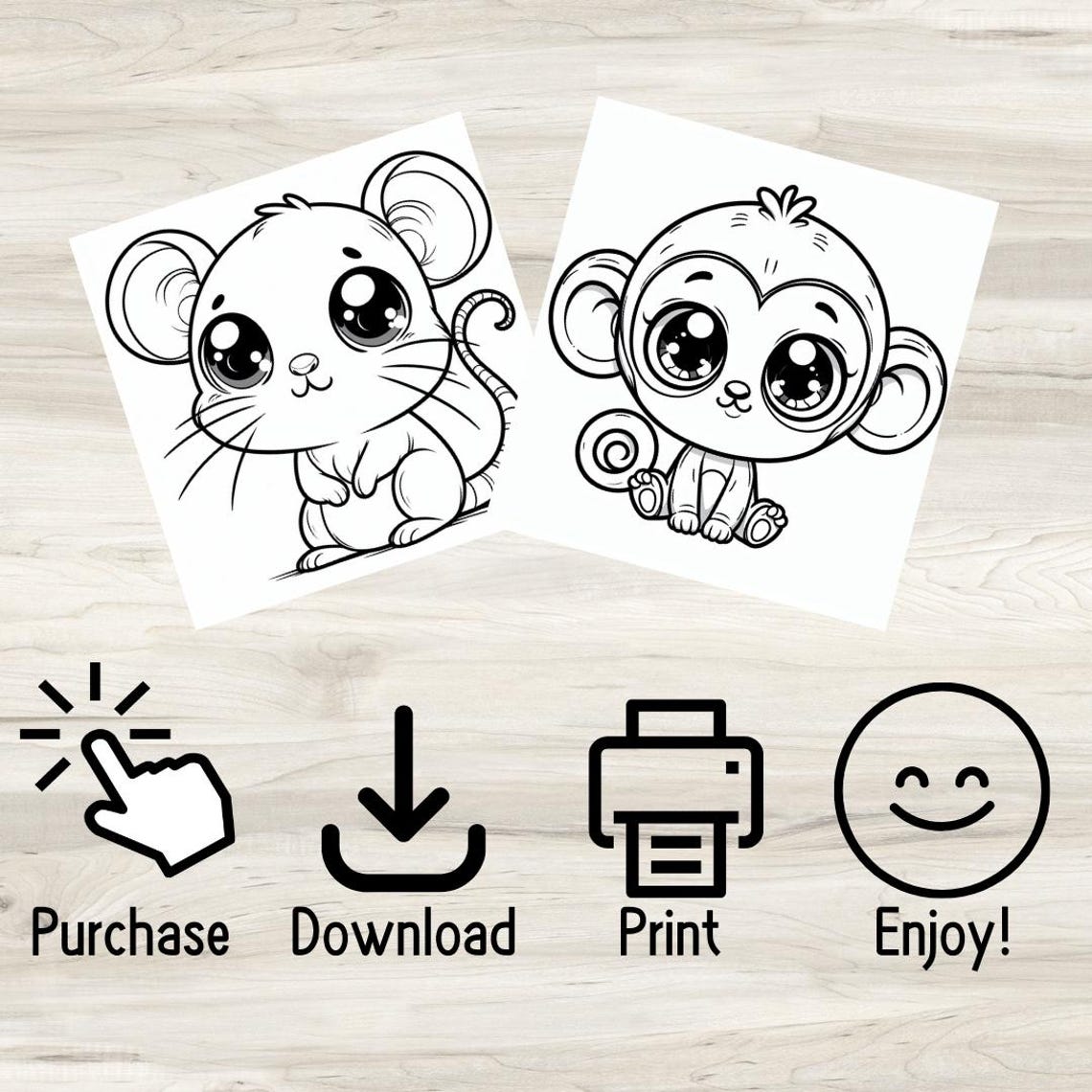 25 Big & Bold Cute Animals Coloring Pages, Digital Download Simple ...