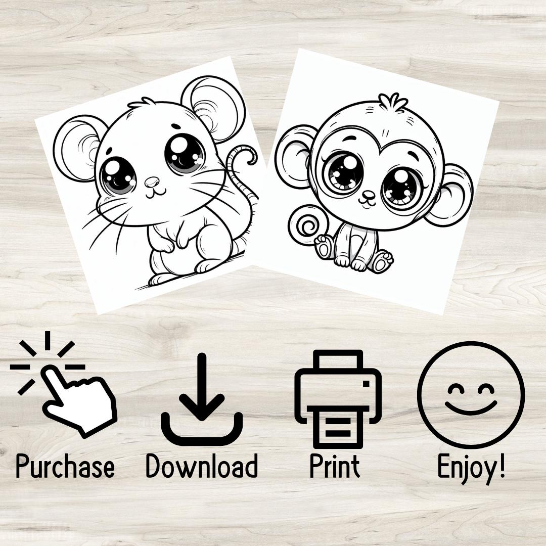 25 Big & Bold Cute Animals Coloring Pages, Digital Download Simple ...