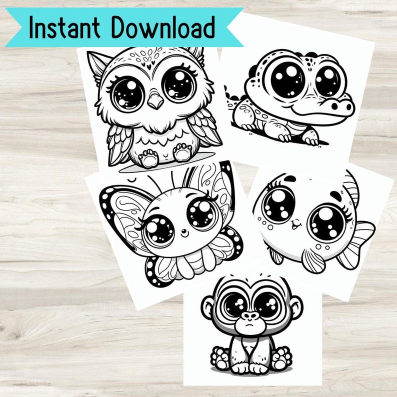 25 Big & Bold Cute Animals Coloring Pages, Digital Download Simple ...