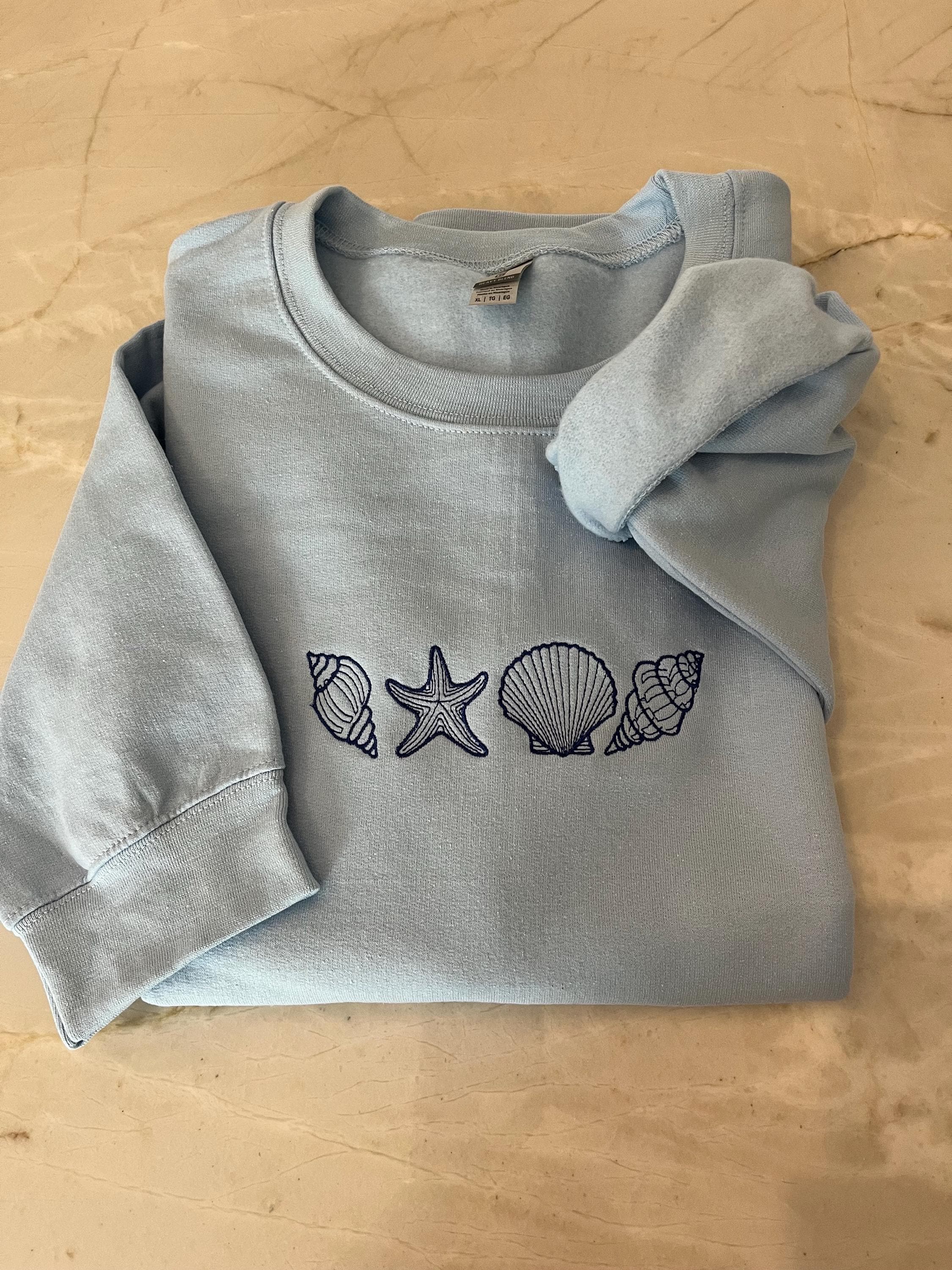 Sea Shell Embroidered Crewneck, Beachy Sweatshirt, Shell Embroidery - Etsy