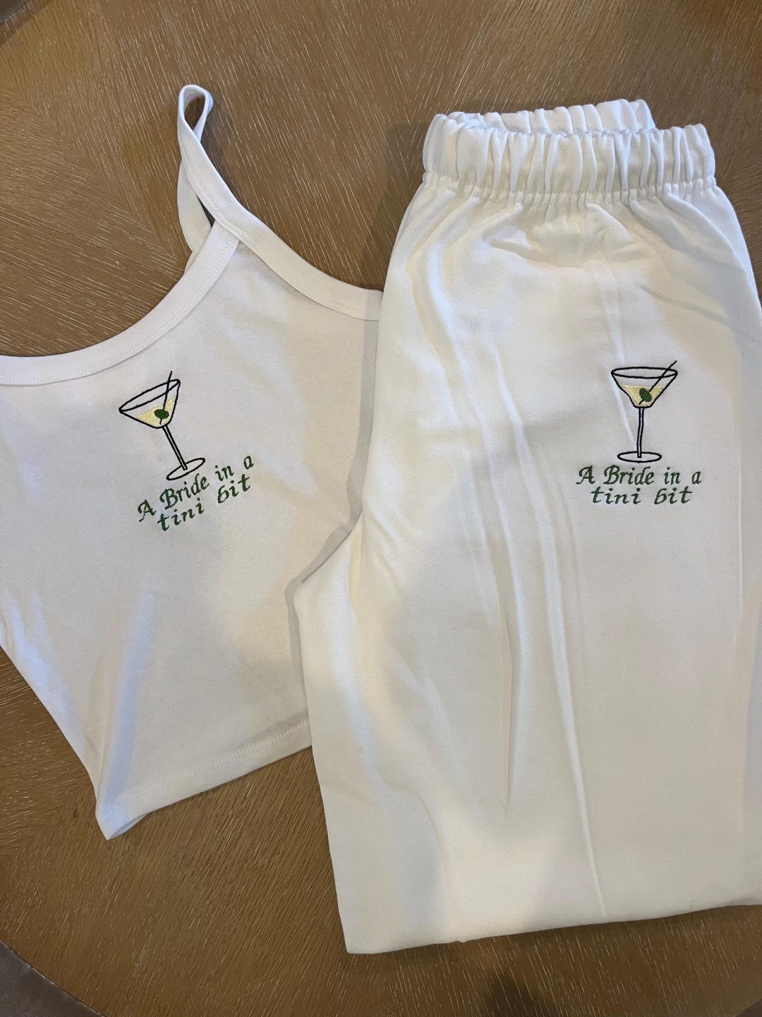 A Bride in a Tini Bit Embroidered Tank and Sweatpants Set, Cuff Bottom ...