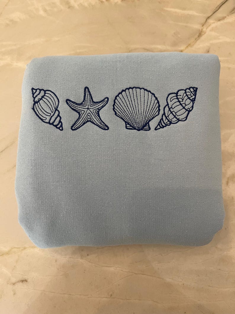 Sea Shell Embroidered Crewneck, Beachy Sweatshirt, Shell Embroidery - Etsy