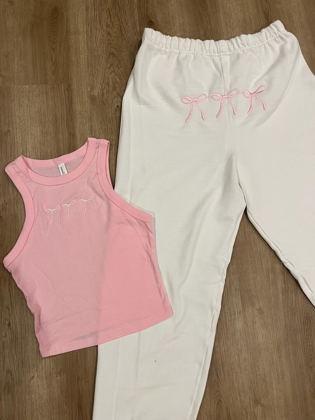 Embroidered Bow Tank and Sweatpants Set - Etsy