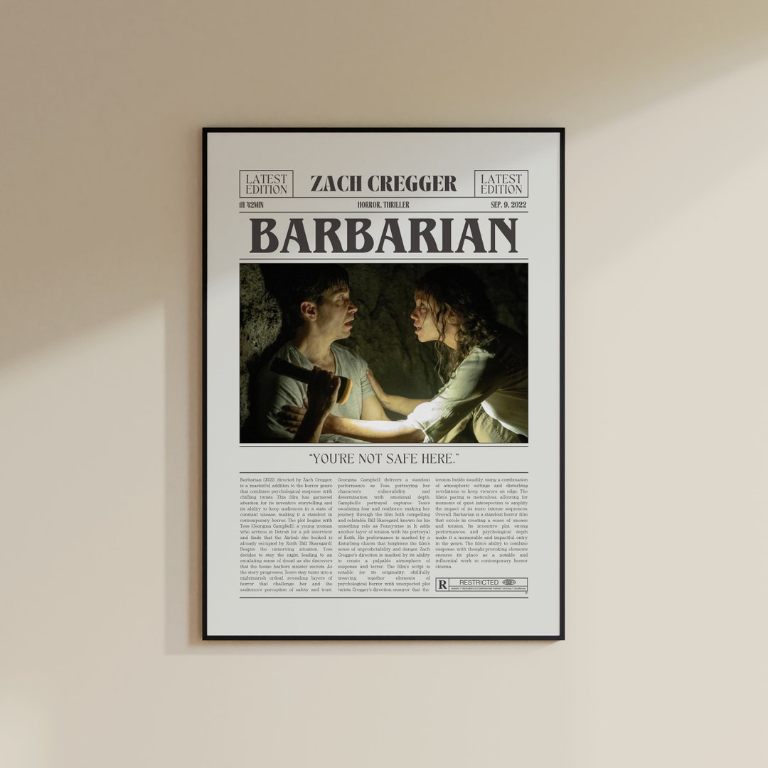 Barbarian Poster, Zach Cregger, Retro Newspaper Movie Poster, Black ...
