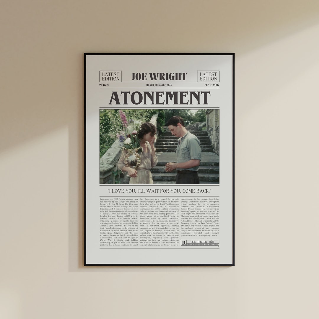 Atonement Poster, Joe Wright, Retro Newspaper Movie Poster, Black White ...