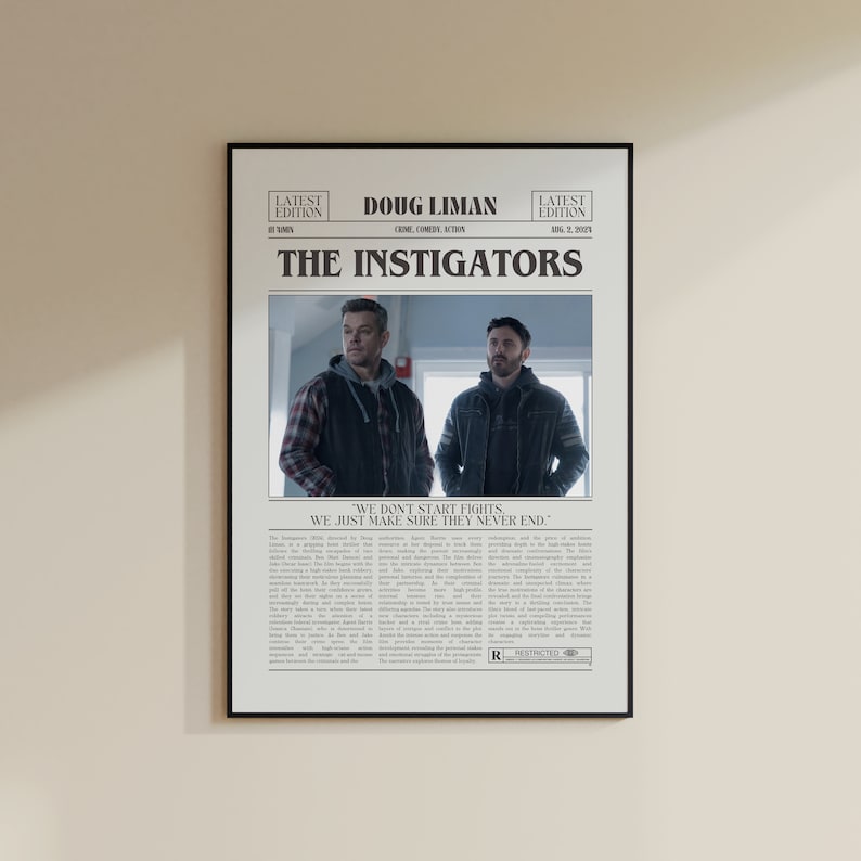 The Instigators Poster, Doug Liman , Retro Newspaper Movie Poster ...