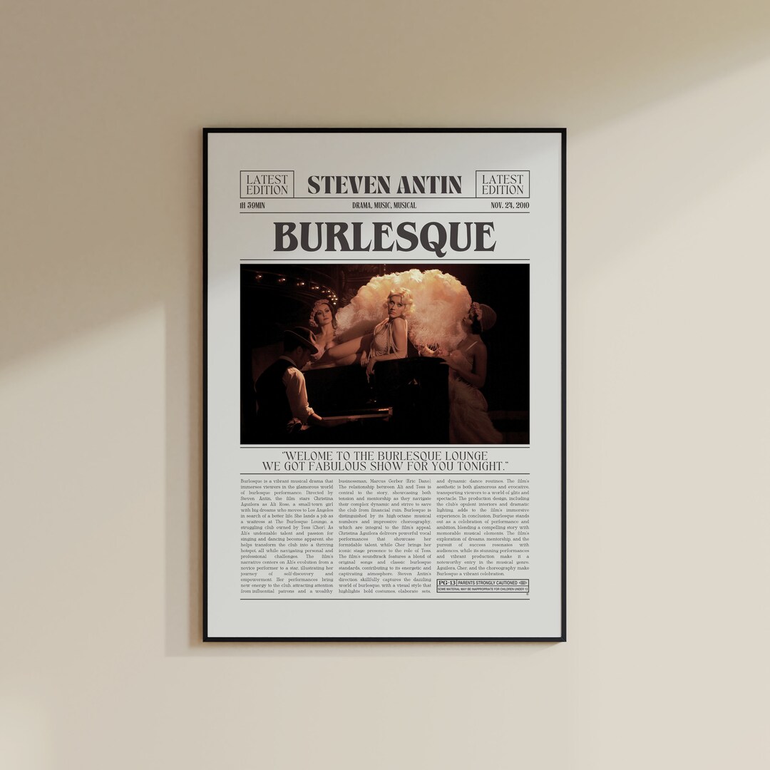 Burlesque Poster, Steve Antin, Retro Newspaper Movie Poster, Black ...