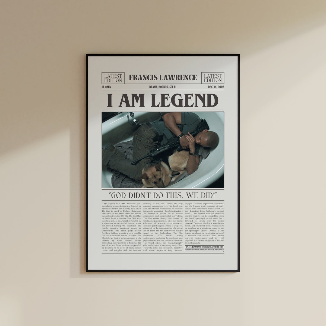 I Am Legend Poster, Francis Lawrence, Retro Newspaper Movie Poster ...