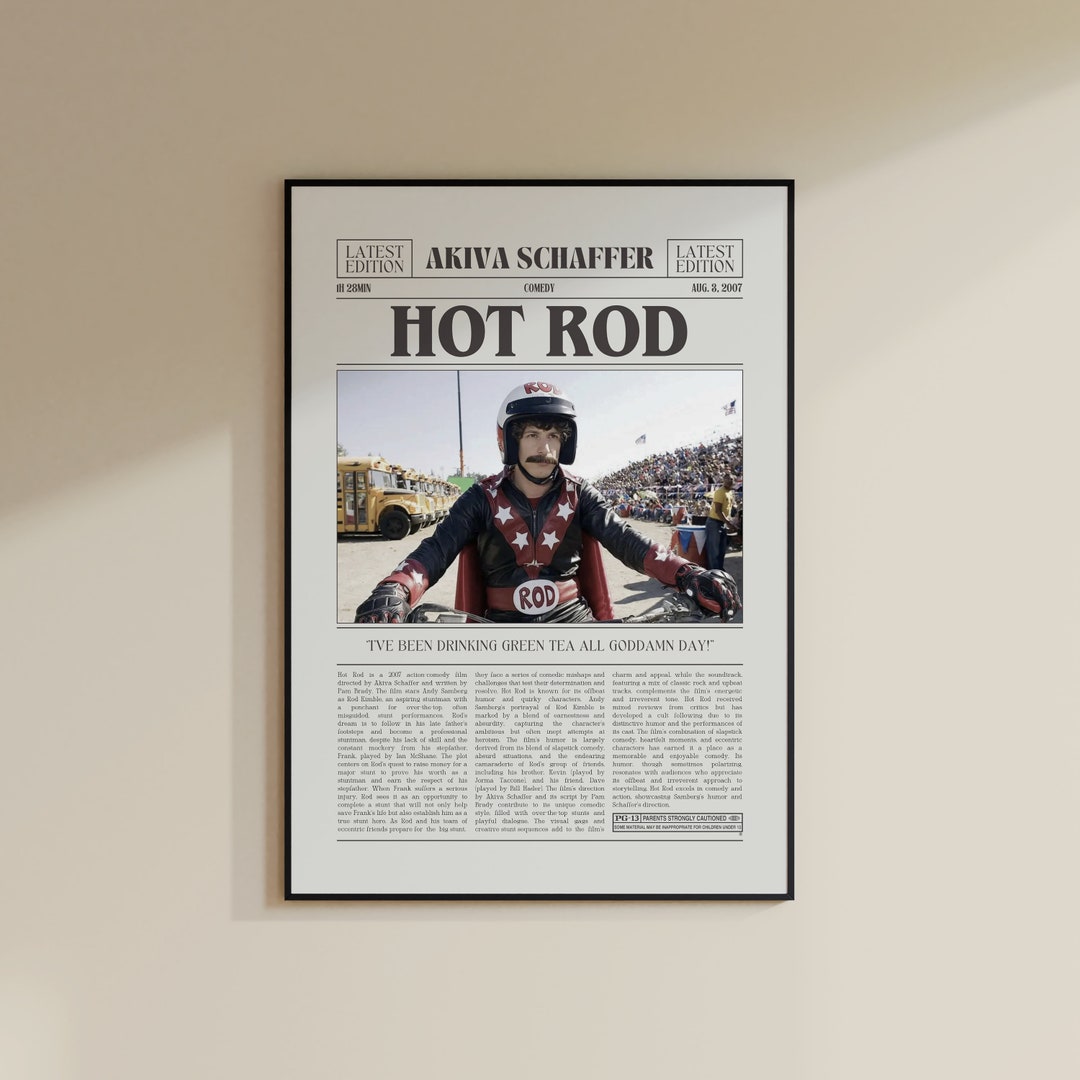 Hot Rod Poster, Akiva Schaffer, Retro Newspaper Movie Poster, Black ...