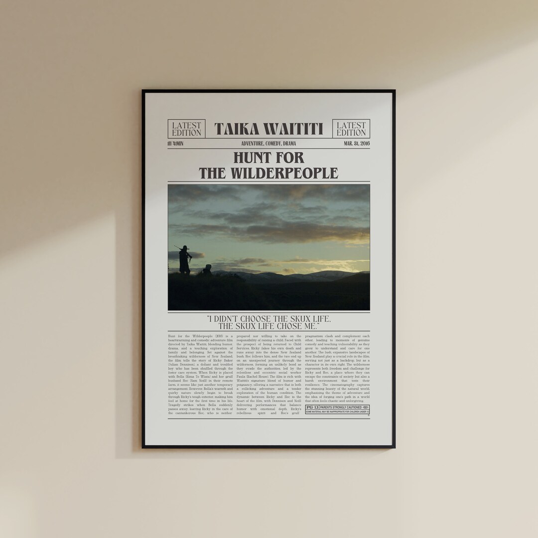 Hunt for the Wilderpeople, Taika Waititi, Retro Newspaper Movie Poster ...