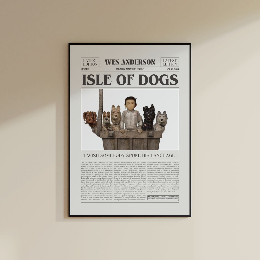 Isle of Dogs Poster , Wes Anderson , Movie Poster, Retro Newspaper ...