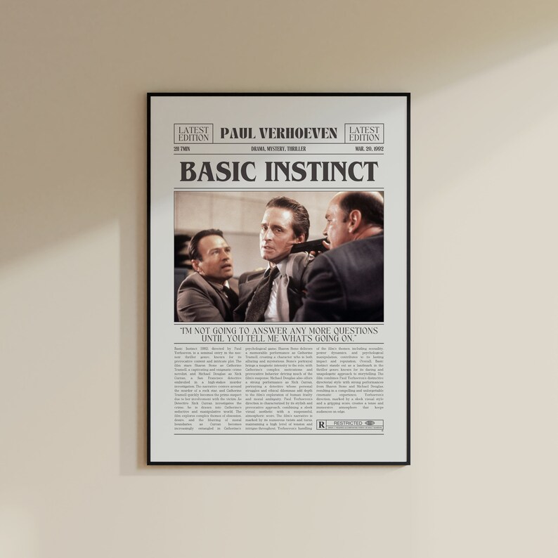 Basic Instinct Poster, Paul Verhoeven, Retro Newspaper Movie Poster ...