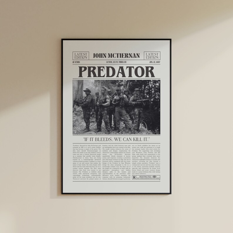 Predator Poster, John Mctiernan, Movie Poster, Retro Newspaper, Black ...