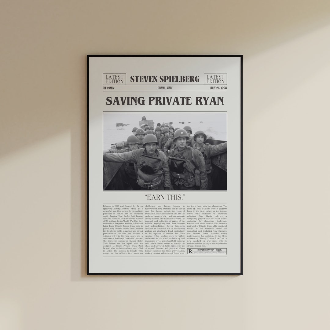 Saving Private Ryan Poster, Steven Spielberg , Retro Newspaper Movie ...
