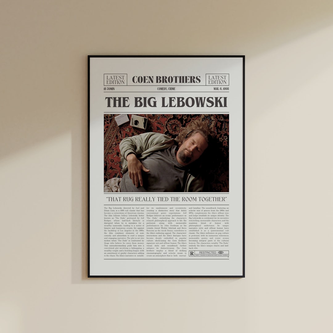 The Big Lebowski Poster, Coen Brothers, Movie Poster, Retro Newspaper ...