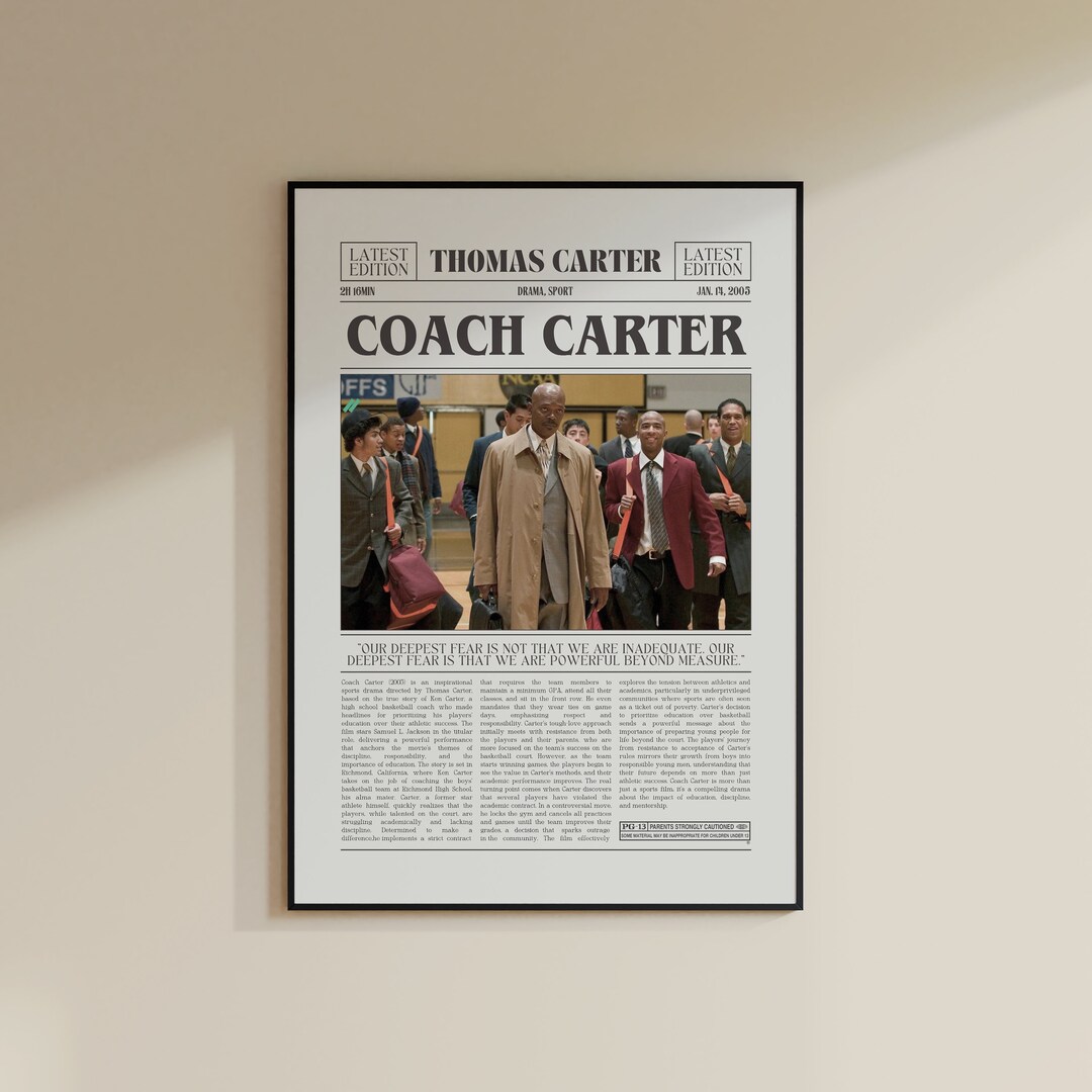 Coach Carter Poster, Thomas Carter, Retro Newspaper Movie Poster, Black ...