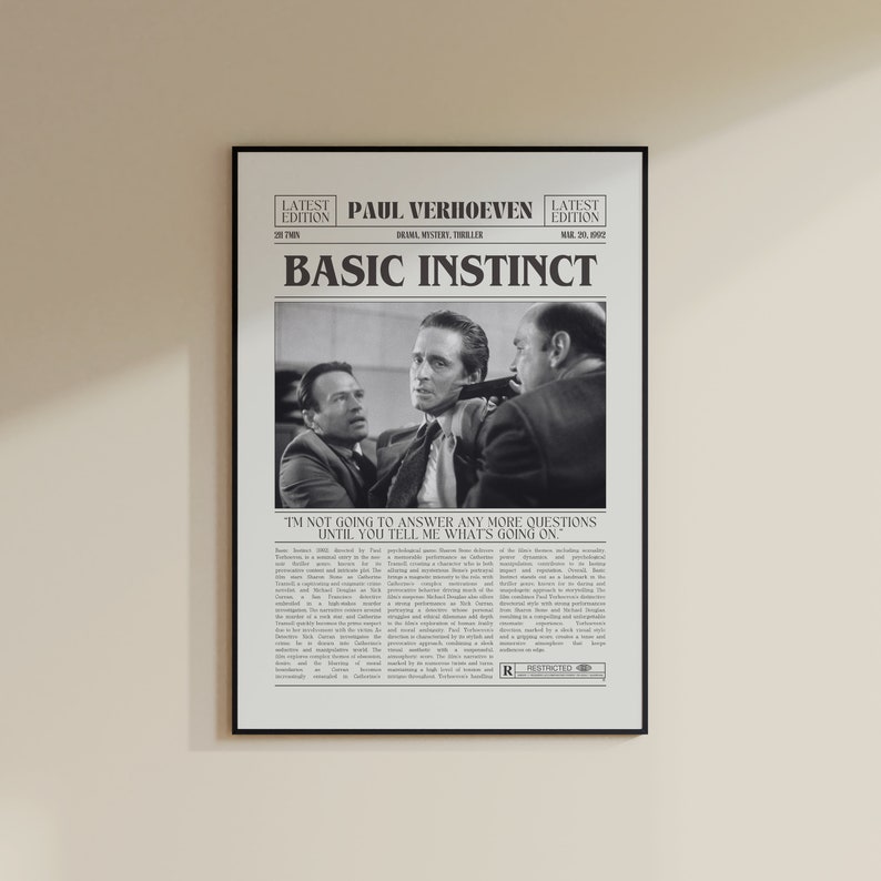 Basic Instinct Poster, Paul Verhoeven, Retro Newspaper Movie Poster ...
