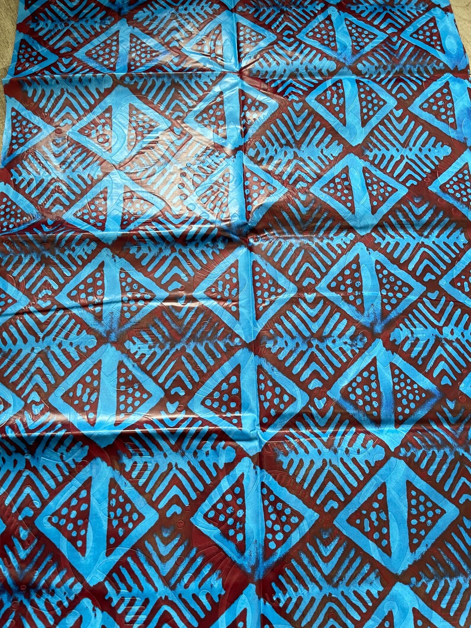 Maroon–blue Kampala Adire Fabric | Geometric Tie-dye Print | African ...